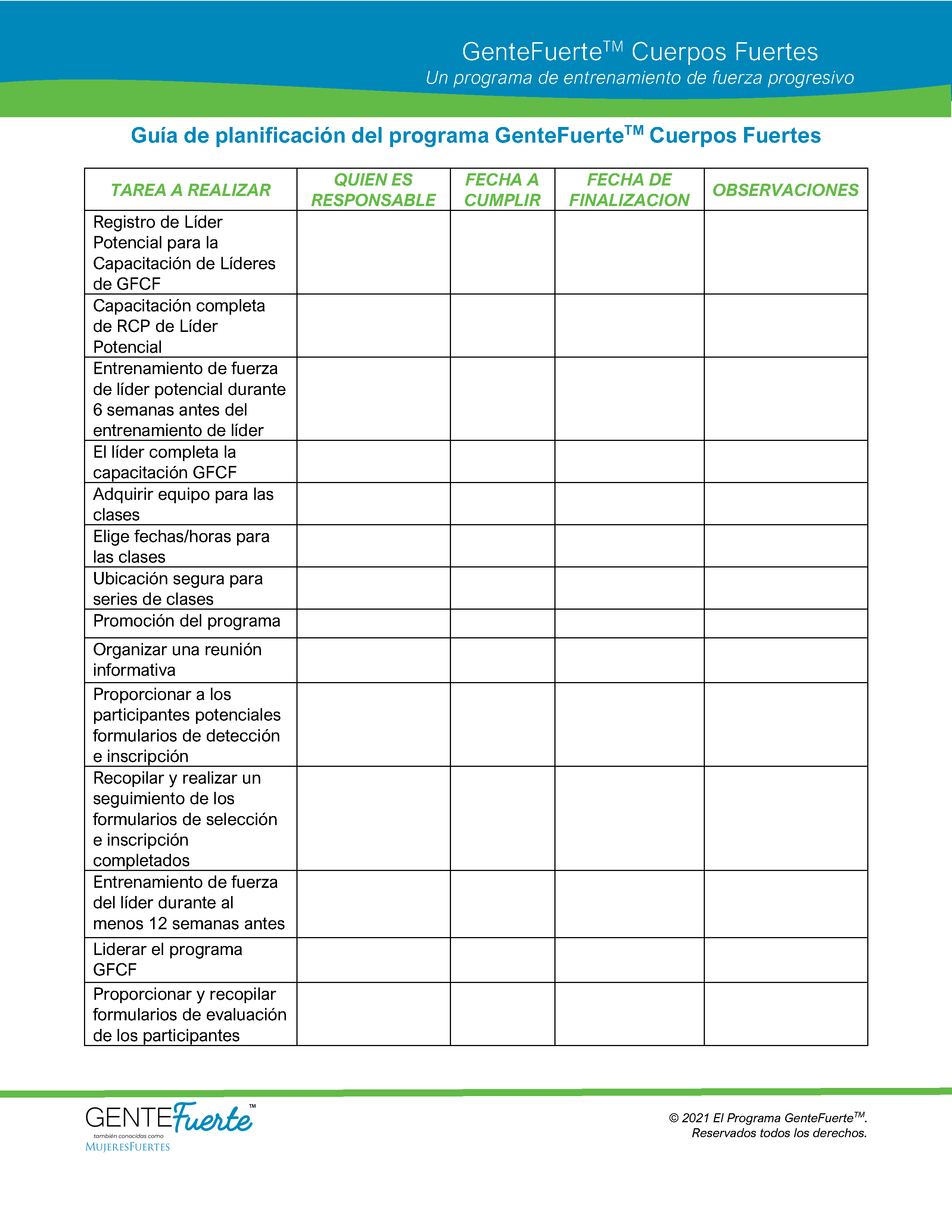 Guía de planificación del programa – StrongPeople